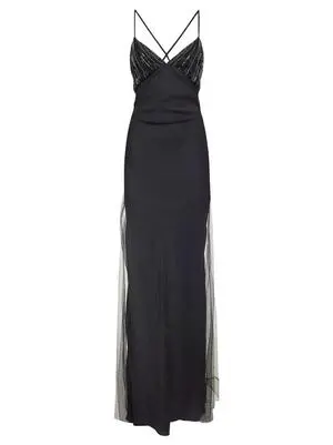 ALINA V-neck Open Back Maxi Dress - Black
