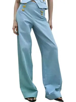 FRANCOISE PINTON - PARIS Button-bijou Trousers - Blue