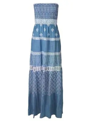 Temptation Positano Shirred Lace Strapless Dress - Blue