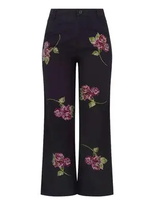 Libertine Primrose Floral-embellishment Cropped Trousers - Black