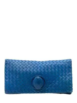 Bottega Veneta Nappa Intrecciato Turn Lock Clutch Bag - Blue