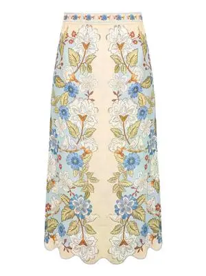 Farm Rio Floral Print Midi Skirt - Blue