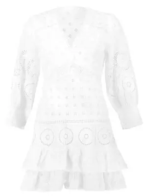 Temptation Positano Mala Ruffled Eyelet Dress - White