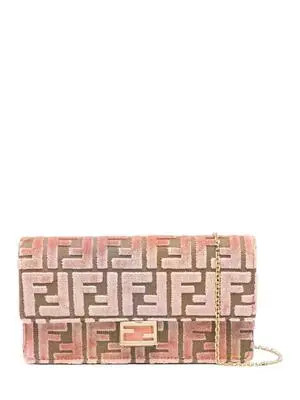 Fendi Baguette Ff-pattern Velvet Clutch - Pink
