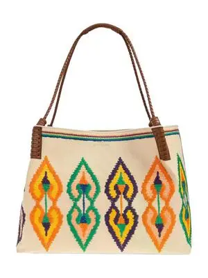 Etro Libra Embroidered Shoulder Bag With Braided Handle - Neutrals