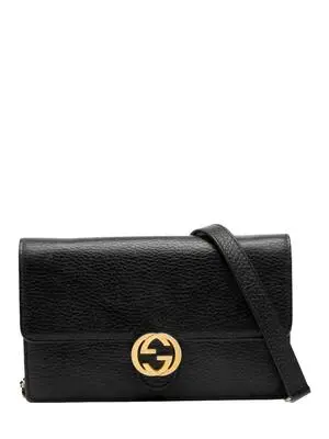 Gucci Leather Interlocking G Wallet On Chain - Black