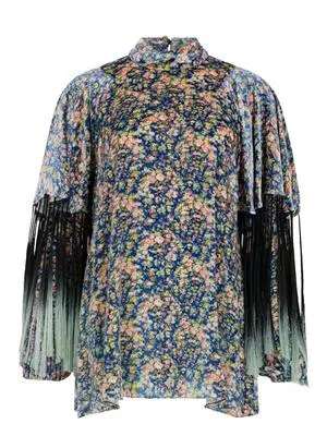 Philosophy Di Lorenzo Serafini Fringed Floral-print Blouse - Blue