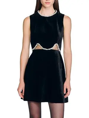 Sandro Short Velvet Cutout Dress - Black