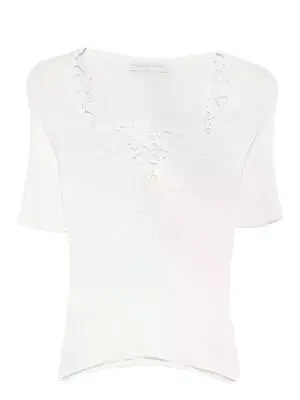 Ermanno Scervino Lace-trim Ribbed T-shirt - White
