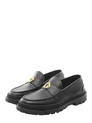 Dior Leather Logo Loafers - Black