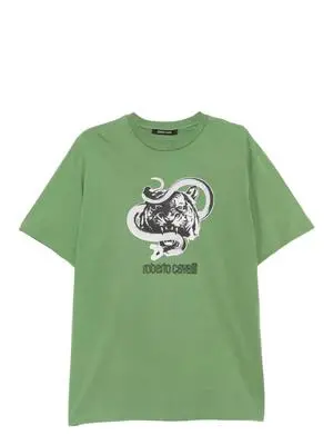 Roberto Cavalli Graphic-print Cotton T-shirt - Green
