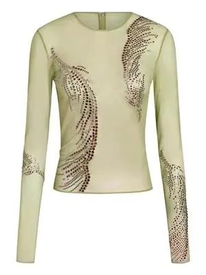 16Arlington Darwin Embellished Mesh Top - Brown