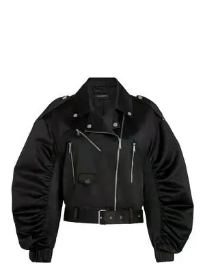 Karl Lagerfeld Ruched Satin Bomber Jacket - Black
