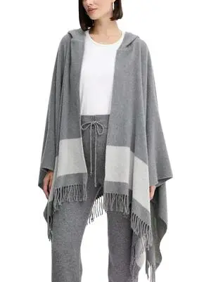 Liviana Conti Hooded Fringed-hem Poncho - Grey