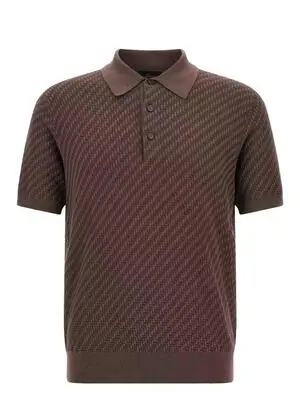 Brioni Patterned-jacquard Polo Shirt - Brown