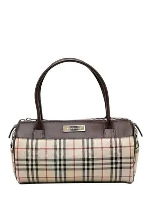 Burberry House Check Canvas Barrel Handbag - Brown