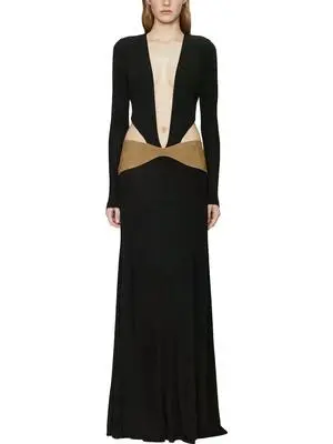 Christopher Esber Contour V-neck Suede Belted Gown - Black