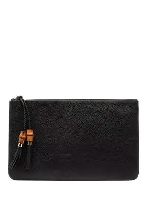 Gucci Calfskin Bamboo Tassel Clutch - Black