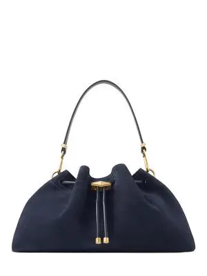 JIMMY CHOO Medium Suede Cinch Shoulder Bag Blue