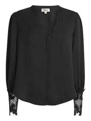 L'Agence Lace Trim Ava Blouse - Black