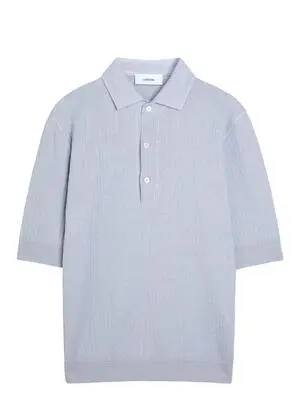 LARDINI Ribbed Linen-blend Polo Shirt - Light Blue