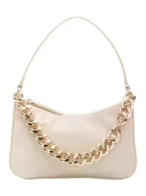 TWINSET Liliane Leather Shoulder Bag With Chain Detail - Neutrals