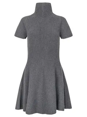 Magda Butrym Ribbed Knit Turtleneck Mini Dress - Grey
