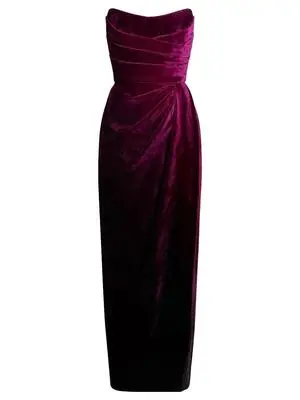 Elie Saab Velvet Strapless Midi Dress - Purple