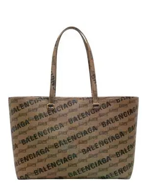 Balenciaga Bb Monogram Coated Canvas Shopper Tote Bag - Brown
