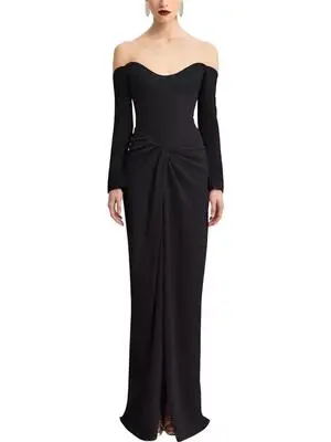 GEMY MAALOUF Off-shoulder Draped Maxi Dress - Black