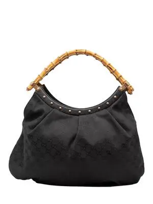 Gucci Gg Canvas Bamboo Hobo Bag - Black
