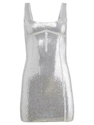 FLEUR DU MAL Sequin Knit Bodycon Dress - Silver