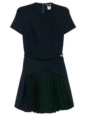 Oscar De La Renta Belted Pleated Dress - Blue
