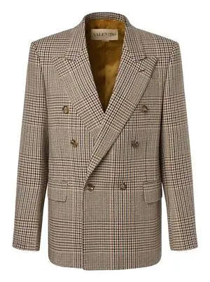 Valentino Garavani Prince Of Wales Check Virgin Wool Blazer - Beige