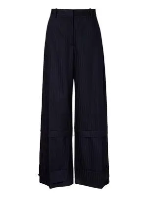 Khaite Linden Pinstripe High-rise Wide-leg Pants - Blue