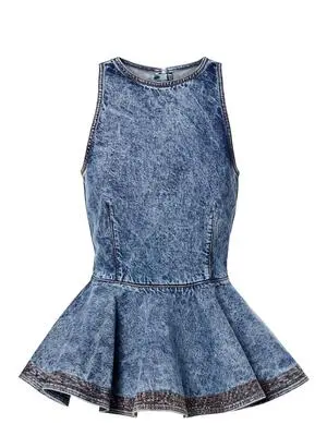 Alaïa Peplum Denim Top - Blue