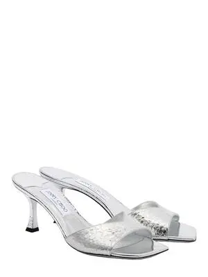 JIMMY CHOO Skye 70 Metallic Leather Mules - Silver