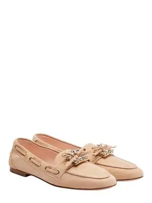 ROGER VIVIER Boat Strass Embellished Suede Boat Shoes - Beige