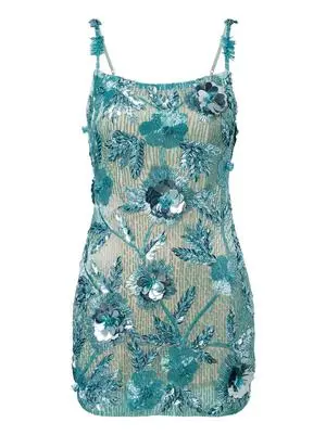 Rachel Gilbert Pierre Beaded Floral-appliqué Minidress - Blue