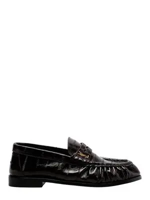 Saint Laurent Patent Leather Penny Loafers - Brown