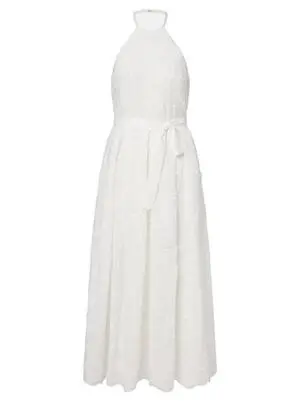 Elie Saab Embroidered Cotton-blend Midi Dress - White