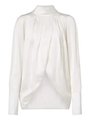 Balmain Draped Silk Satin Blouse - White