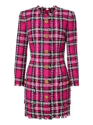 Balmain Plaid Cotton And Wool-blend Minidress - Multicoloured
