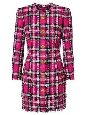 BALMAIN Plaid Cotton And Wool-Blend Minidress