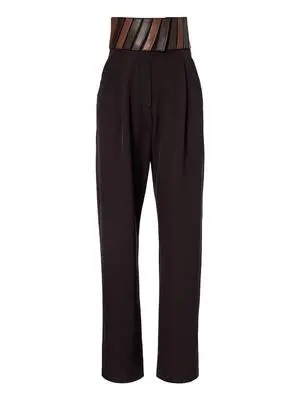 Alaïa Leather-trimmed Wool Straight Pants - Black