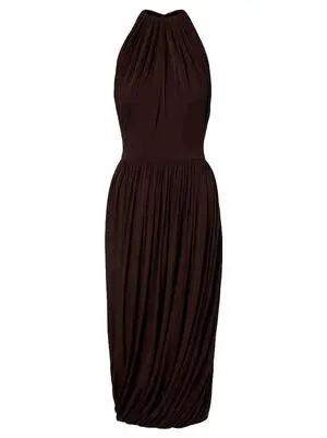 Alaïa Gathered Pleated Halterneck Midi Dress - Brown