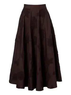 ROTATE BY BIRGER CHRISTENSEN Berty Embroidered Cotton Midi Skirt - Brown