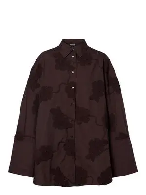 ROTATE BY BIRGER CHRISTENSEN Lipy Embroidered Cotton Oversized Shirt - Brown