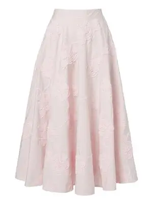 ROTATE BY BIRGER CHRISTENSEN Berty Embroidered Cotton Midi Skirt - Pink
