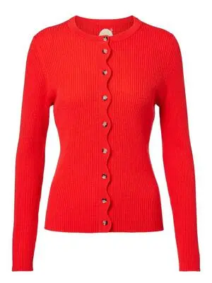 Jardin Des Orangers Ribbed Wool-cashmere Scalloped Cardigan - Red